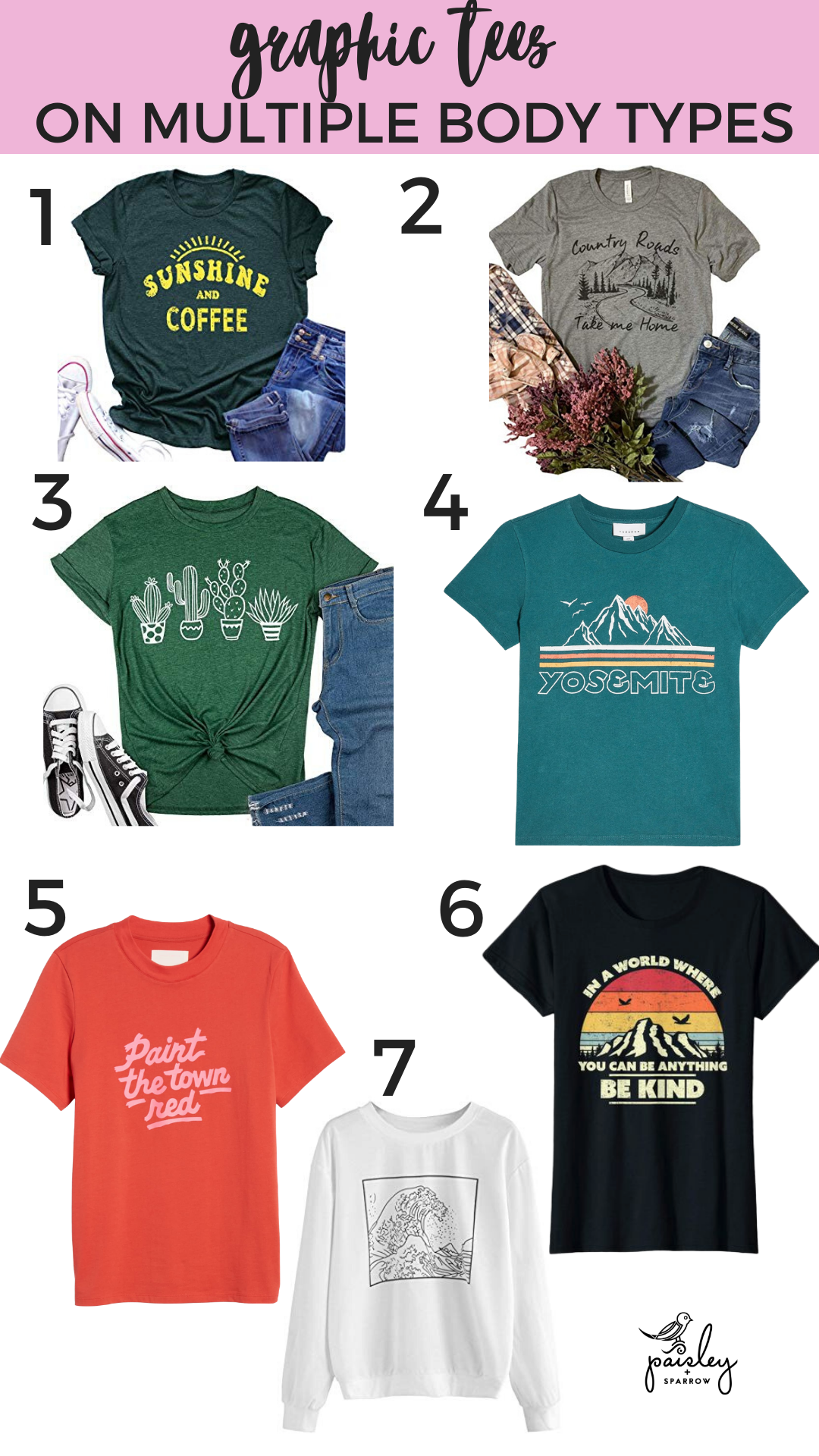 7 Graphic Tees on Different Body Types - Paisley & Sparrow